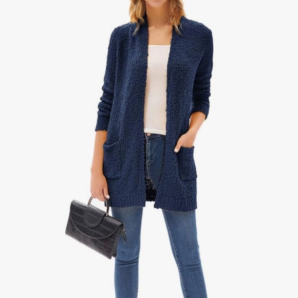 Amazon | Sweaters | Royal Blue Fuzzy Open Front Cardigan With Pockets ...